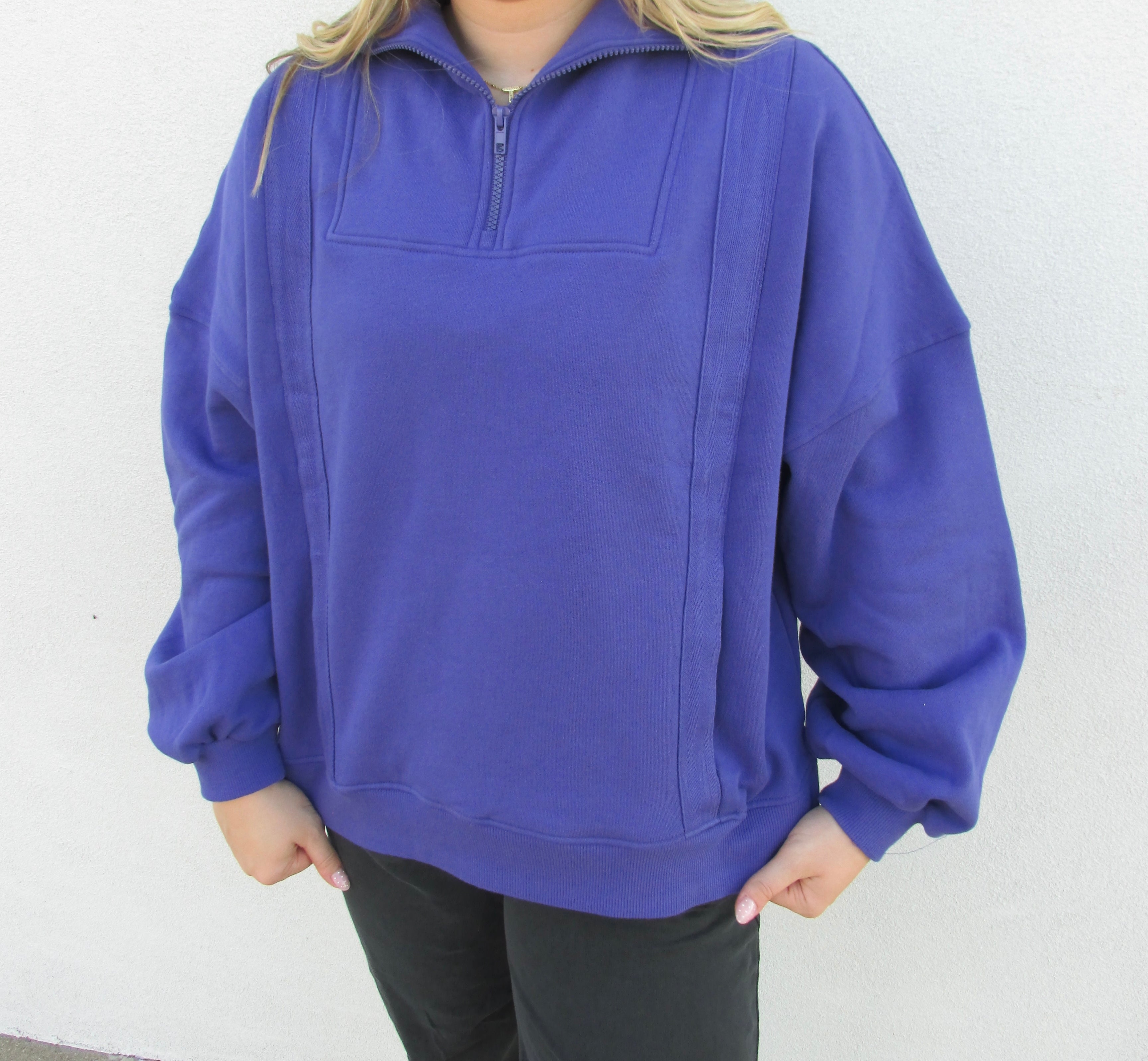 Oversized Quarter-zip Sweatshirt - ORIENT BLUE – Basics Clothing Boutique
